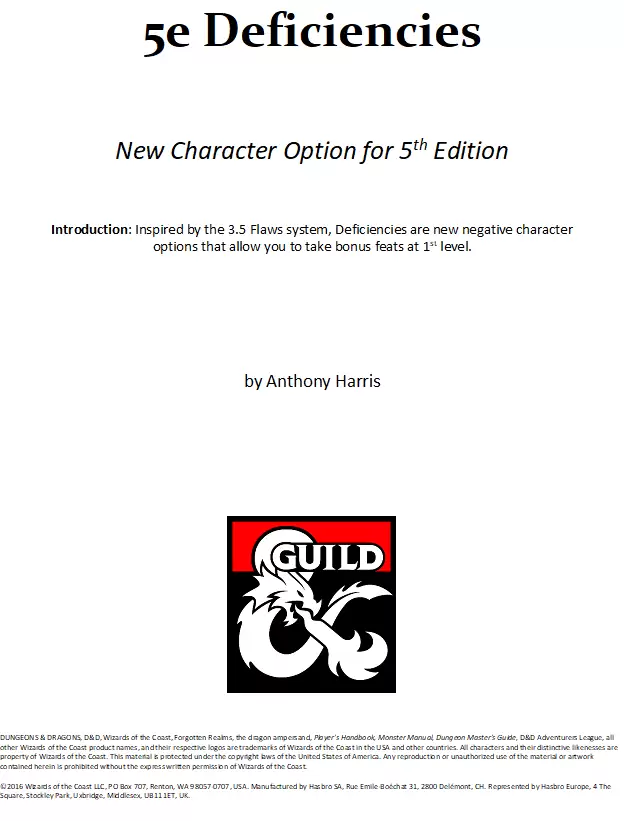 New Character Option - 5e Deficiency System - Dungeon Masters Guild ...