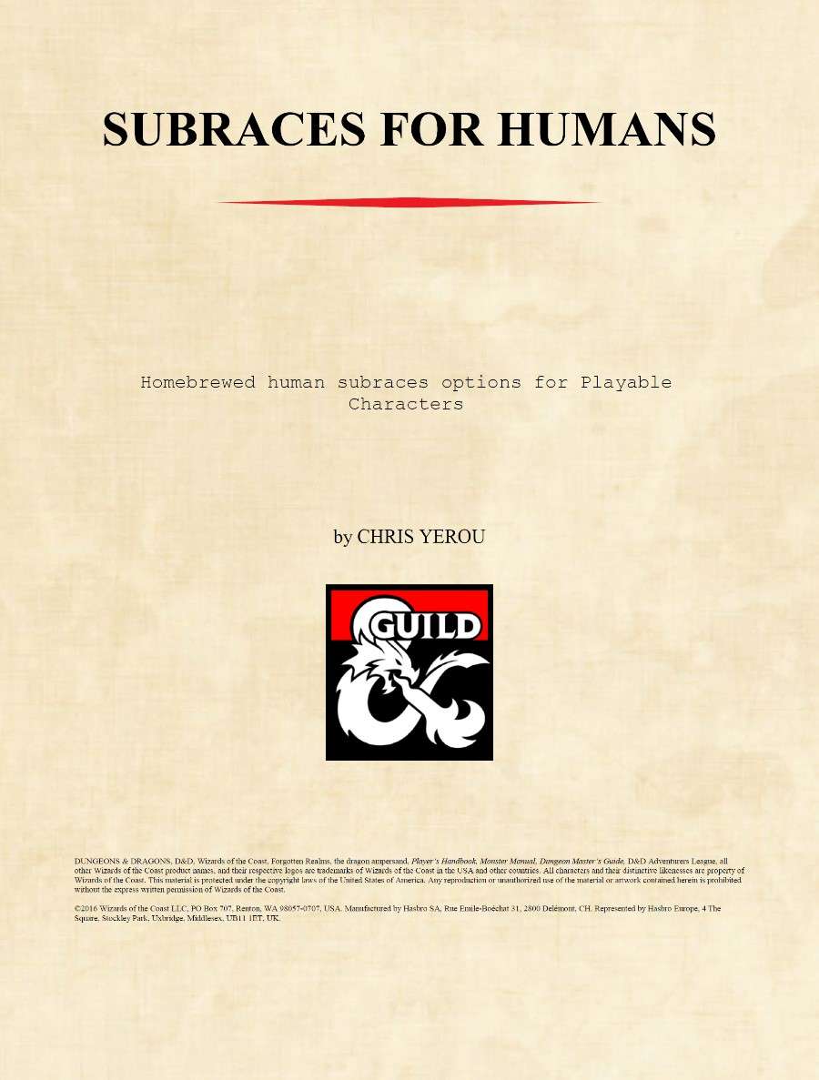 Subraces for Humans - Dungeon Masters Guild | DriveThruRPG