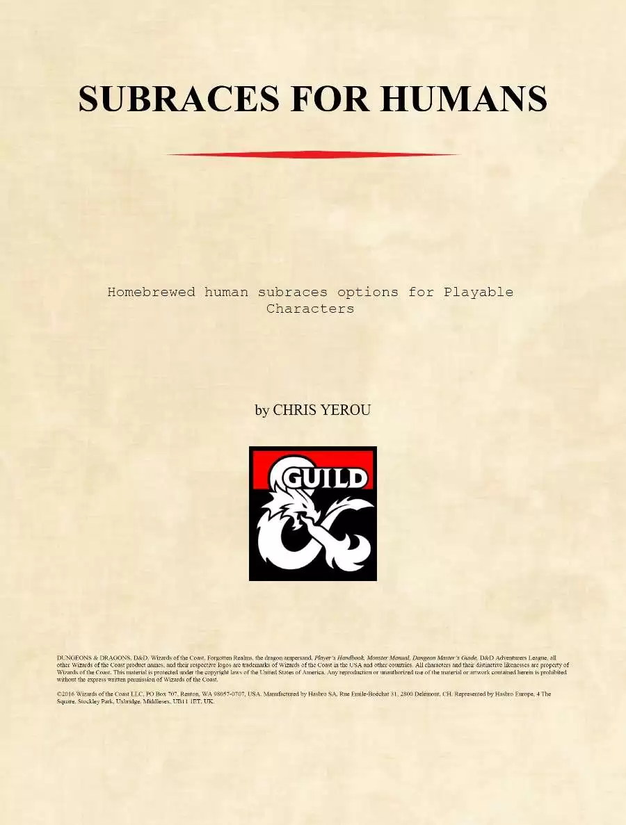 Subraces for Humans - Dungeon Masters Guild | DriveThruRPG