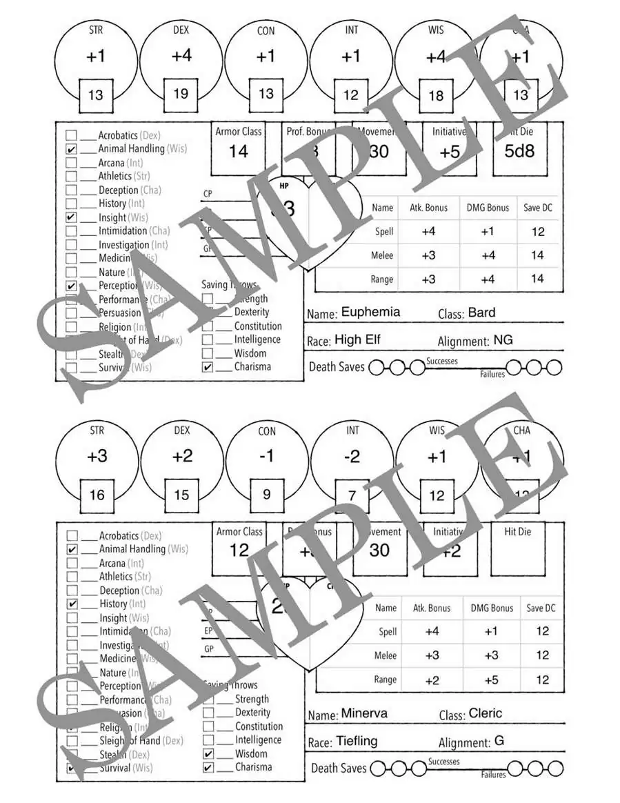 5x7 Fillable Condensed Character Sheet 5e - Dungeon Masters Guild ...