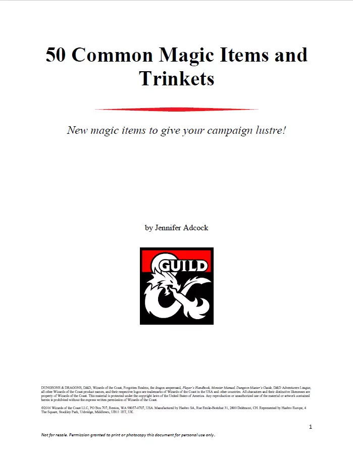 50 Common Magic Items and Trinkets - Dungeon Masters Guild | DriveThruRPG
