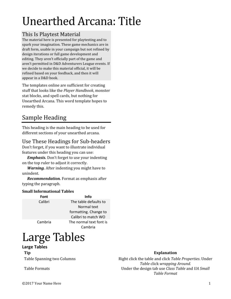 Unearthed Arcana Word Template - Dungeon Masters Guild | DriveThruRPG