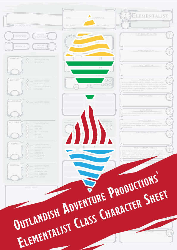 Elementalist Class Character Sheet (Outlandish Adventure Productions ...