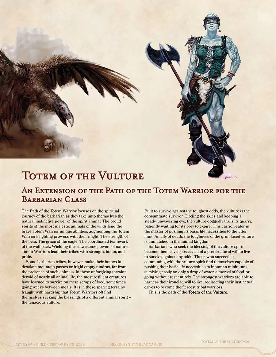 Totem of the Vulture - Option For Totem Warrior Barbarians - Dungeon ...