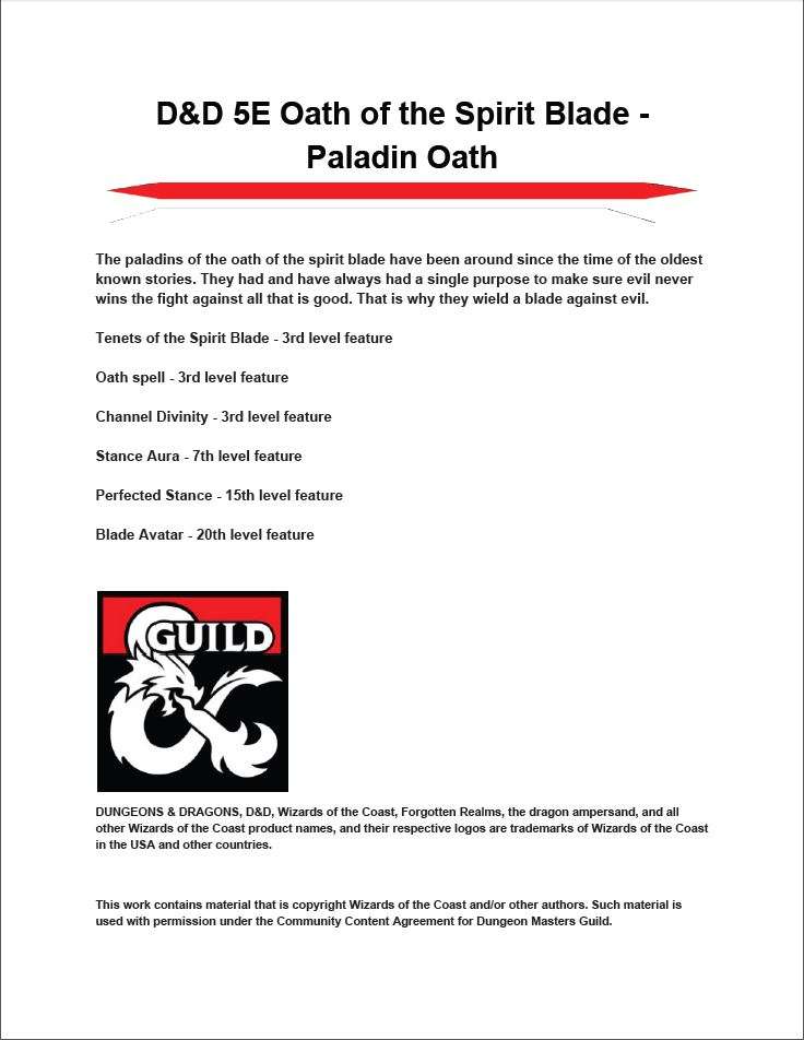D&D 5E Oath of the Spirit Blade - Paladin Oath - Dungeon Masters Guild ...