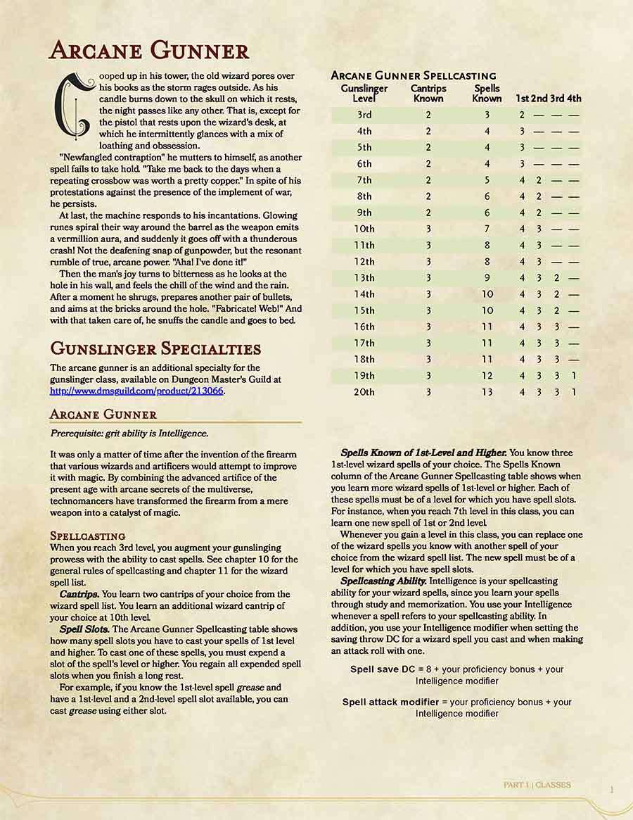 Gunslinger Specialty: Arcane Gunner - Dungeon Masters Guild | DriveThruRPG