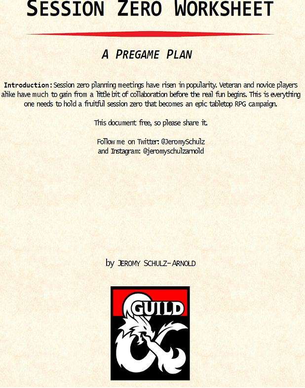 Session Zero Worksheet. - Dungeon Masters Guild | DriveThruRPG
