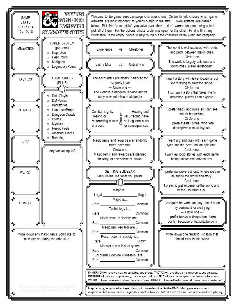 Beetle's Campaign Character Sheet - Dungeon Masters Guild | DriveThruRPG