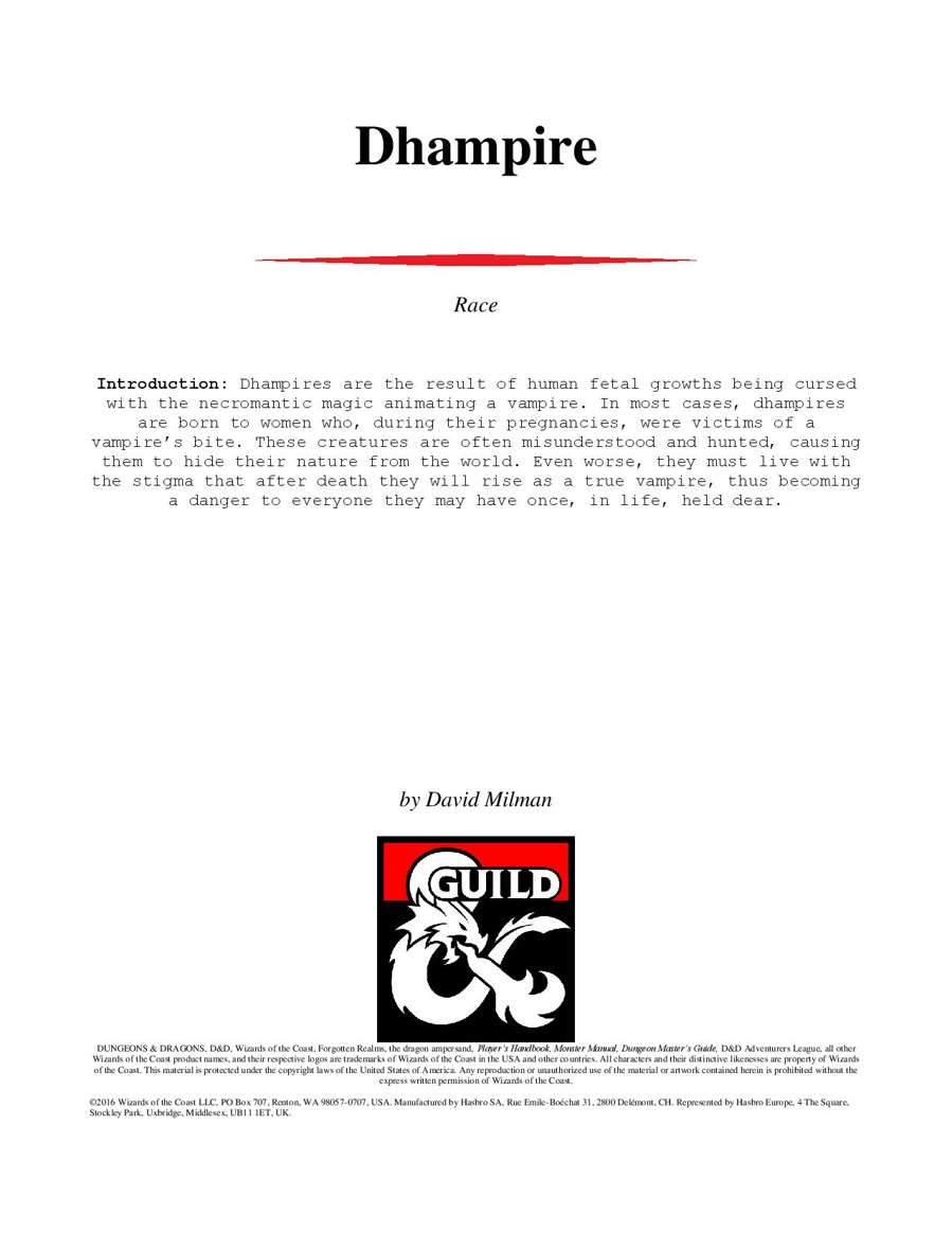 Dhampire Player Character Race - Dungeon Masters Guild | DriveThruRPG
