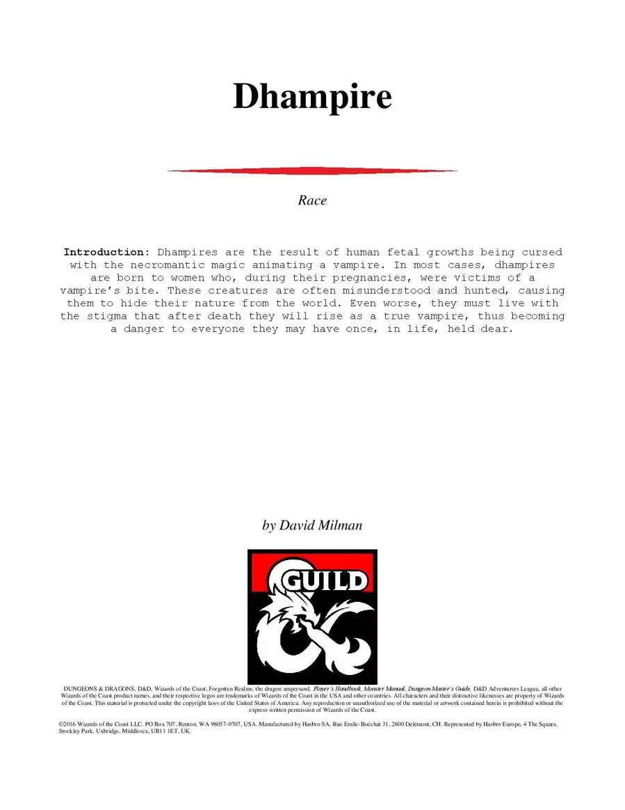 Dhampire Player Character Race - Dungeon Masters Guild | DriveThruRPG