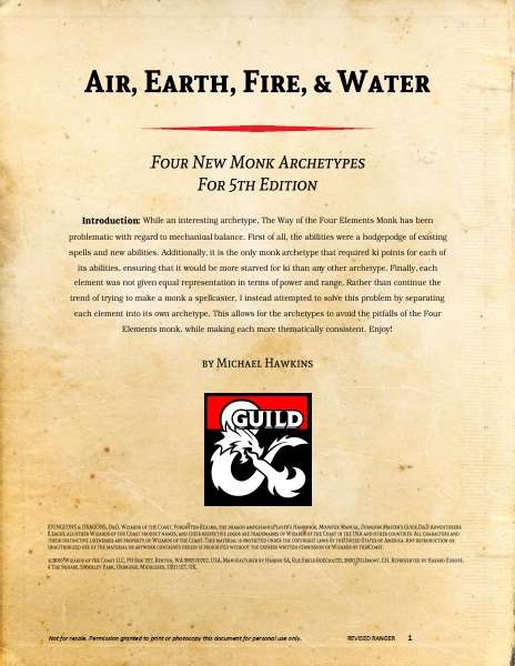Air, Earth, Fire, & Water: Four New Monk Archetypes - Dungeon Masters ...