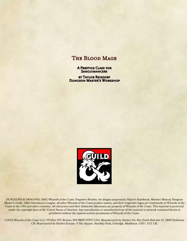 Blood Mage (Prestige Class) - Dungeon Masters Guild | DriveThruRPG