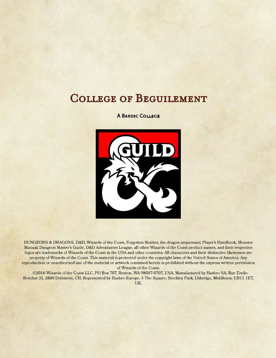 College of Beguilement for Bards - Dungeon Masters Guild | DriveThruRPG