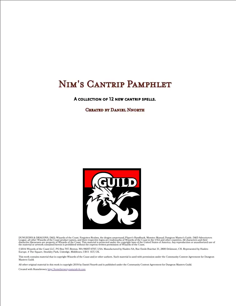 Nim's Cantrip Pamphlet - Dungeon Masters Guild | DriveThruRPG