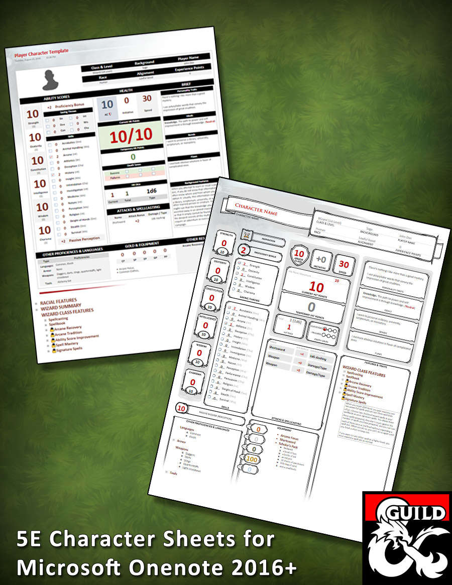 5E Onenote Character Sheets - Dungeon Masters Guild | DriveThruRPG