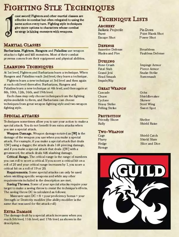 Fighting Style Techniques (5e) - Dungeon Masters Guild | DriveThruRPG