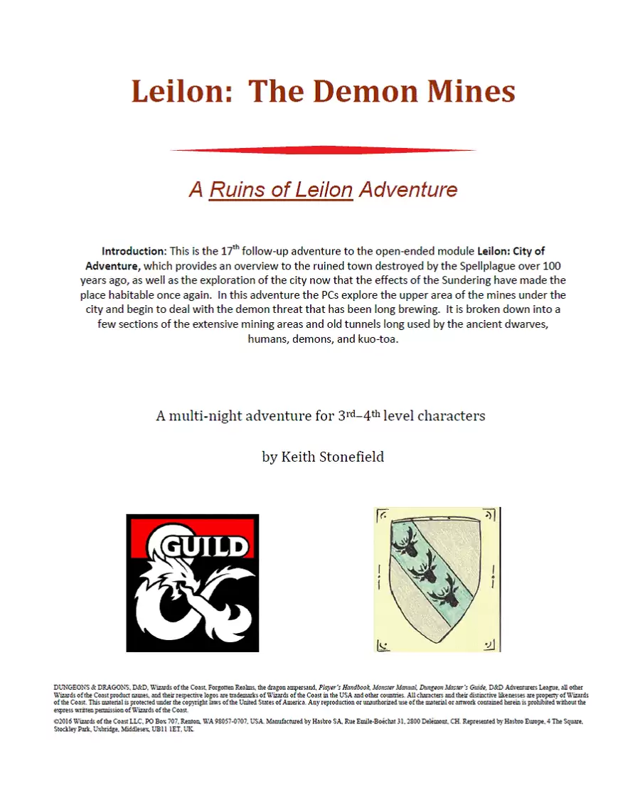 Leilon: The Demon Mines - Dungeon Masters Guild | DriveThruRPG