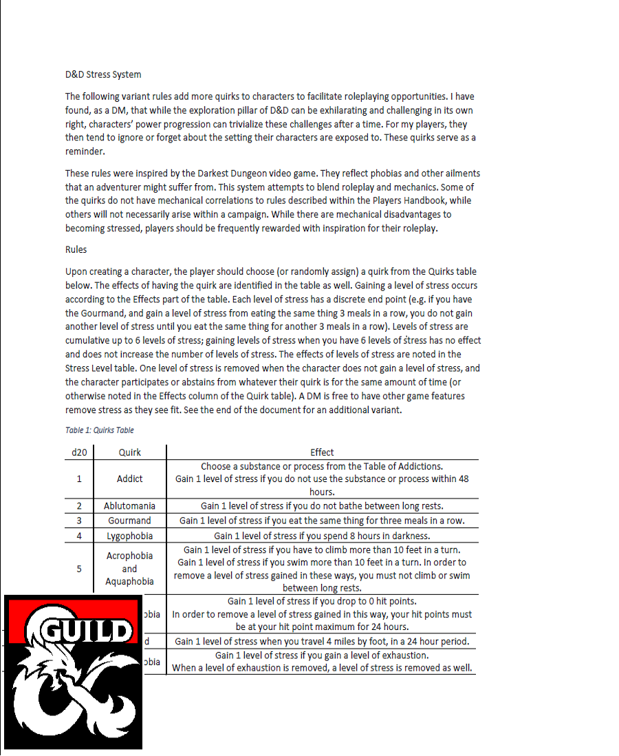 D&D Stress System - Dungeon Masters Guild | DriveThruRPG