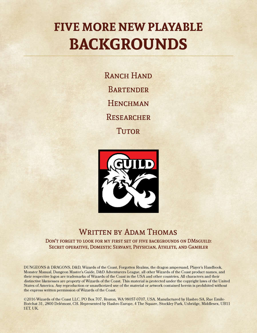 Five More New Playable Backgrounds - Dungeon Masters Guild | DriveThruRPG