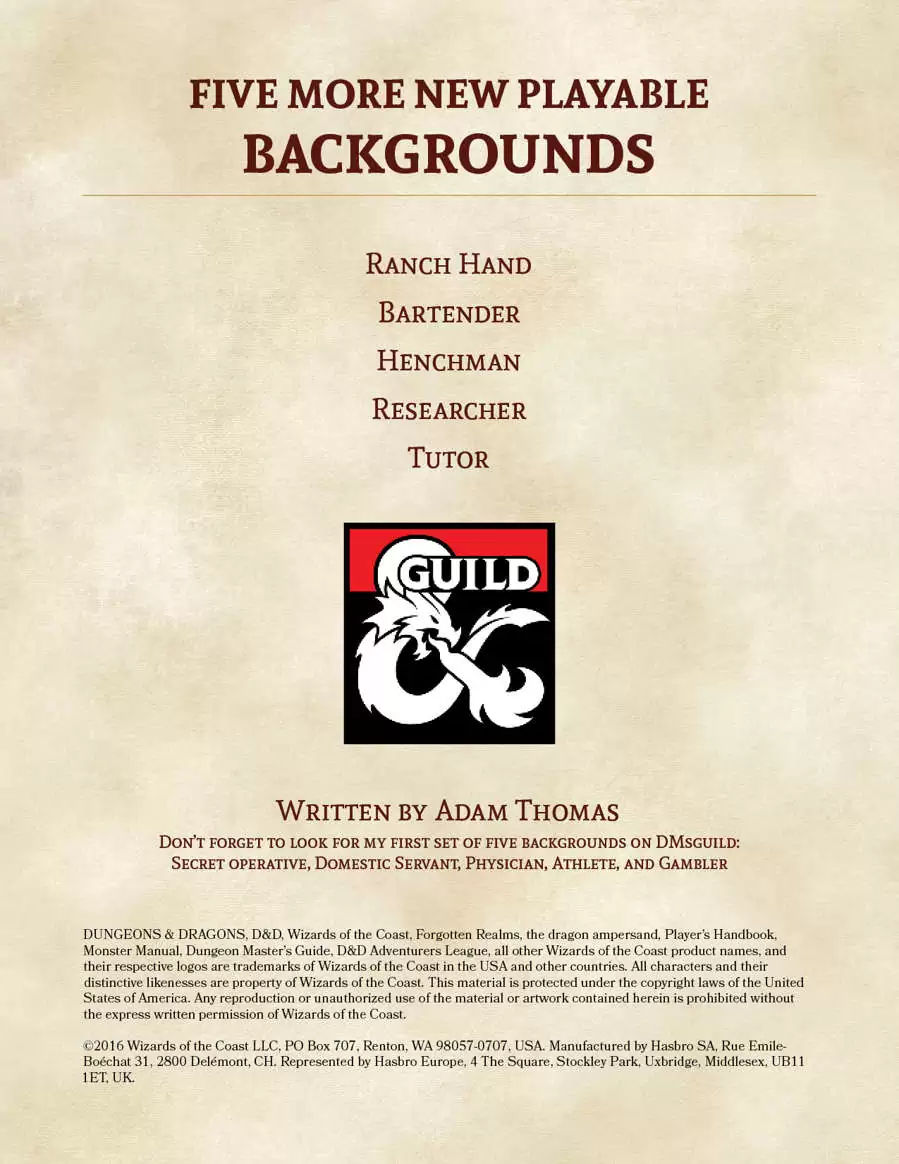 Five More New Playable Backgrounds - Dungeon Masters Guild | DriveThruRPG