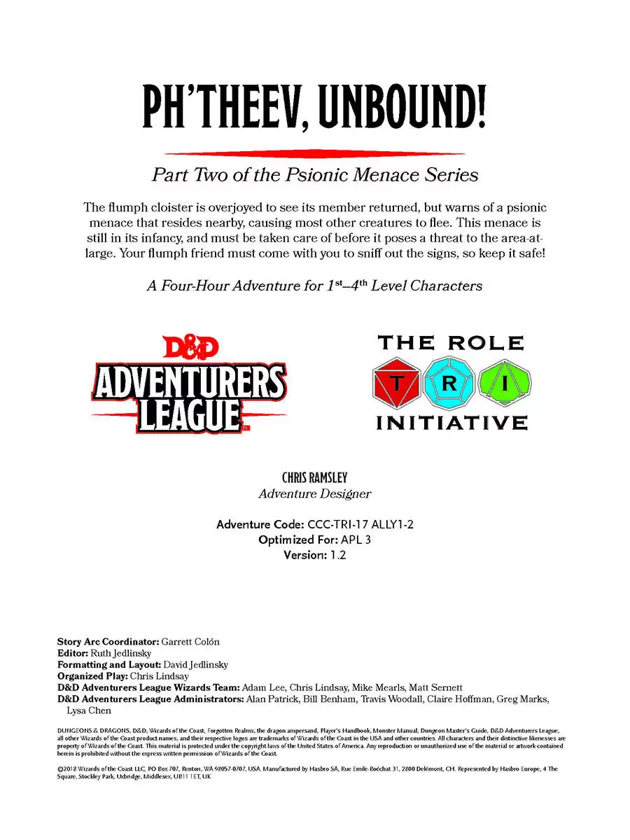CCC-TRI-17 Ph'theev, Unbound! (Part Two of the Psionic Menace Series) - Dungeon Masters Guild ...