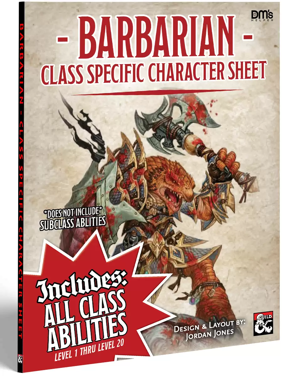 Class Specific Character Sheet - Barbarian - Dungeon Masters Guild ...
