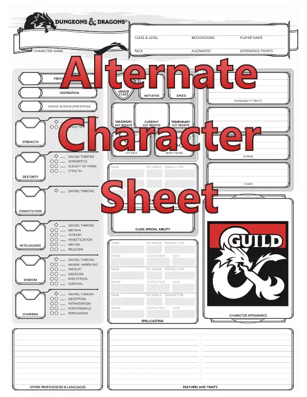 Alternate Character Sheet (2 Page) - Dungeon Masters Guild | DriveThruRPG