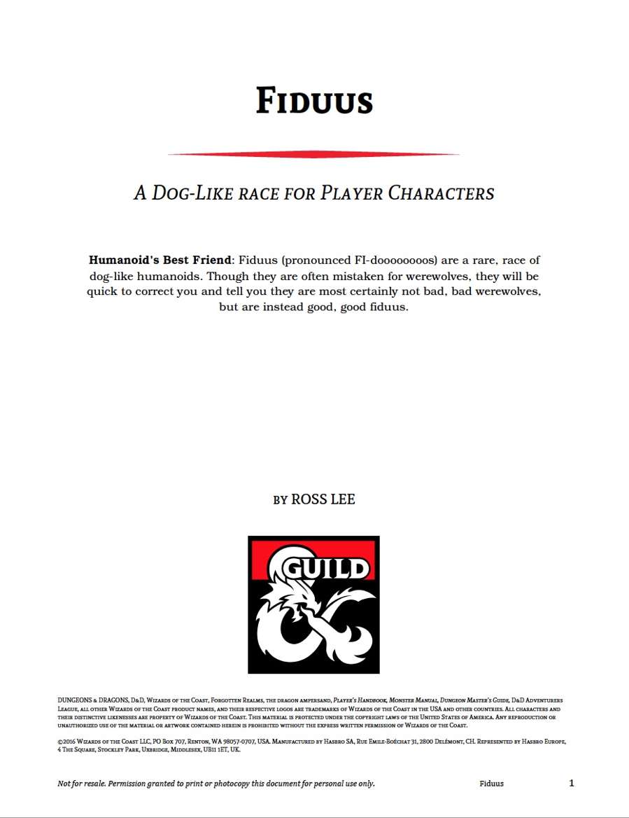 Fiduus: A Dog-like Race for Players in 5e - Dungeon Masters Guild ...