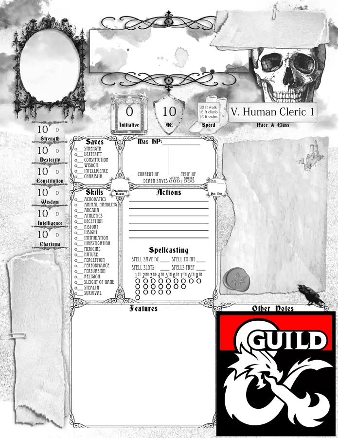 Gothic Character Sheet - Dungeon Masters Guild | DriveThruRPG