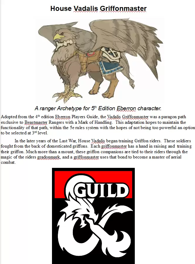 House Vadalis Griffonmaster - Dungeon Masters Guild | DriveThruRPG