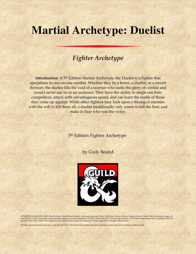 Martial Archetype: Duelist - Dungeon Masters Guild | DriveThruRPG