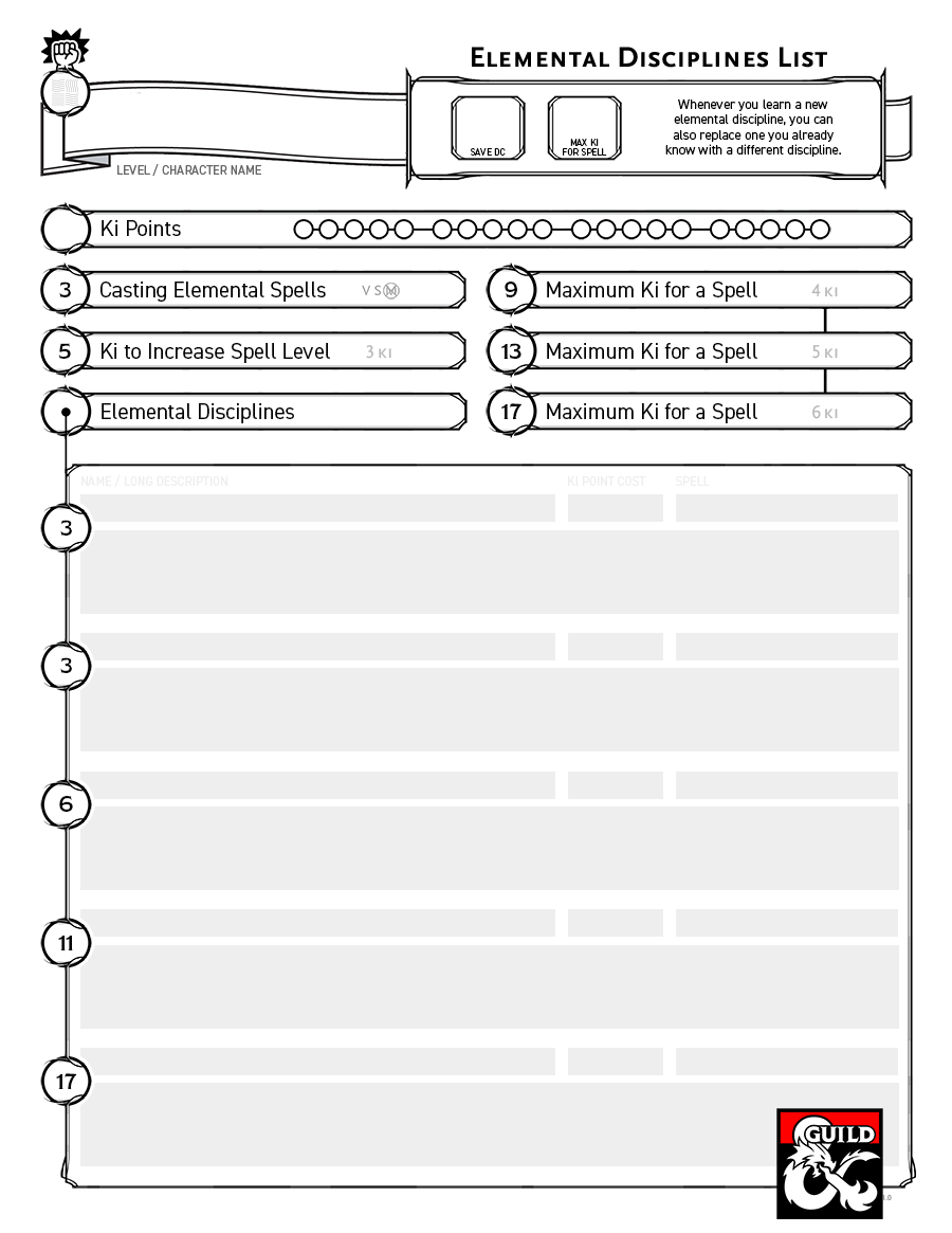 Elemental Disciplines Sheet - Dungeon Masters Guild | DriveThruRPG