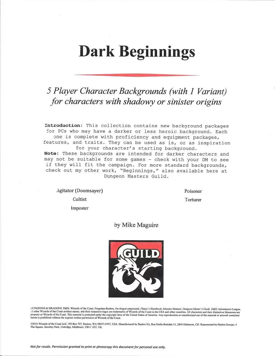 Dark Beginnings - Dungeon Masters Guild | DriveThruRPG