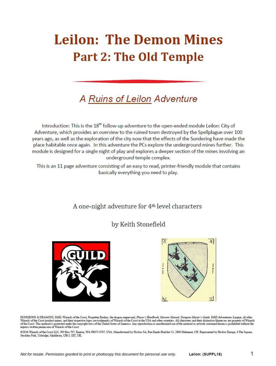 Leilon: The Demon Mines Part2 The Old Temple - Dungeon Masters Guild ...
