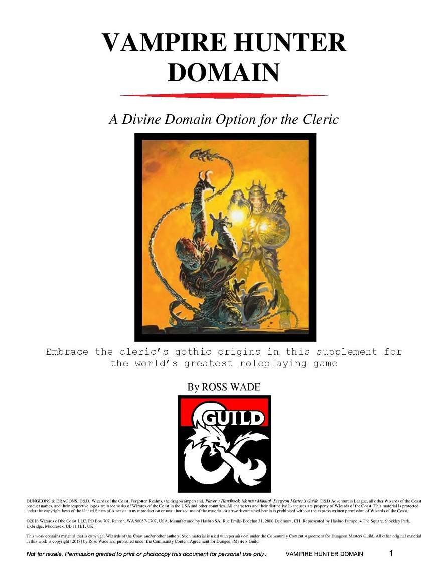 Vampire Hunter: A Divine Domain Option for the Cleric Class - Dungeon ...