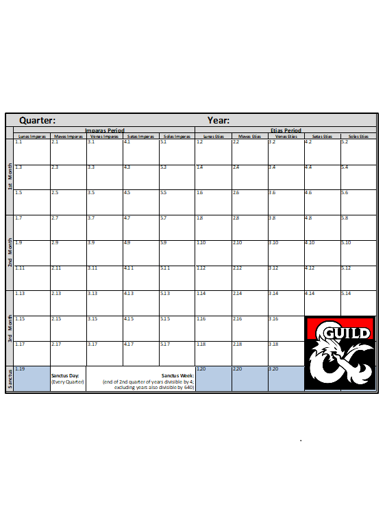 Arclords Tenday Calendar - Dungeon Masters Guild | DriveThruRPG
