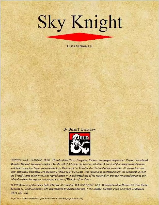 Sky Knight (D&D 5e) - Dungeon Masters Guild | DriveThruRPG