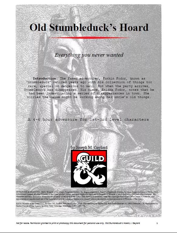 Old Stumbleduck's Hoard (A 5e adventure for levels 1-3) - Dungeon ...