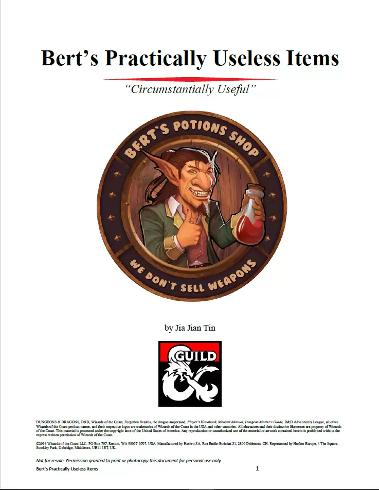 Bert's Practically Useless Magic Items: Now including pets and spells ...