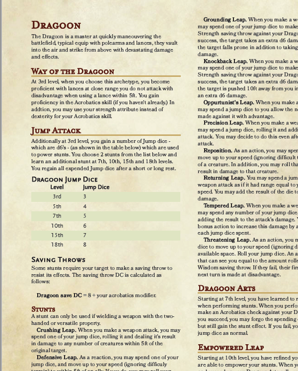 Dragoon Subclass - Dungeon Masters Guild | DriveThruRPG