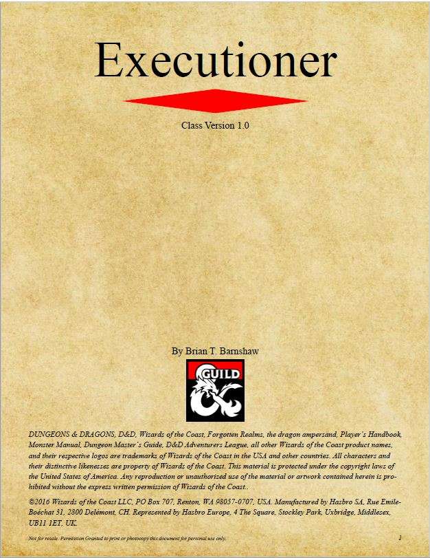 Executioner Class (D&D 5e) - Dungeon Masters Guild | DriveThruRPG