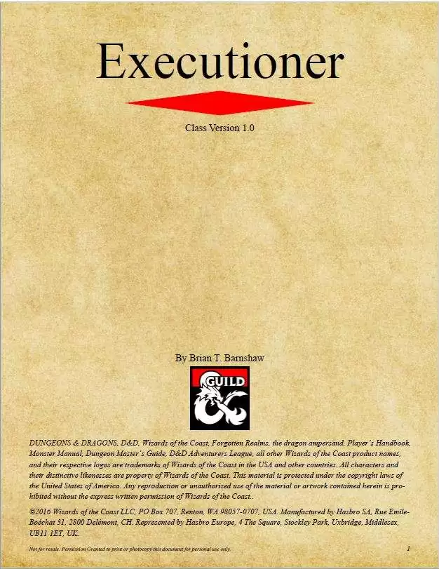 Executioner Class (D&D 5e) - Dungeon Masters Guild | DriveThruRPG