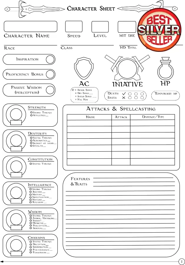 Detailed 5e Character Sheet - Dungeon Masters Guild | DriveThruRPG