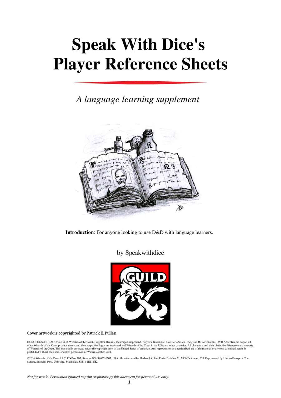 ESL Player Reference Sheets - Dungeon Masters Guild | DriveThruRPG