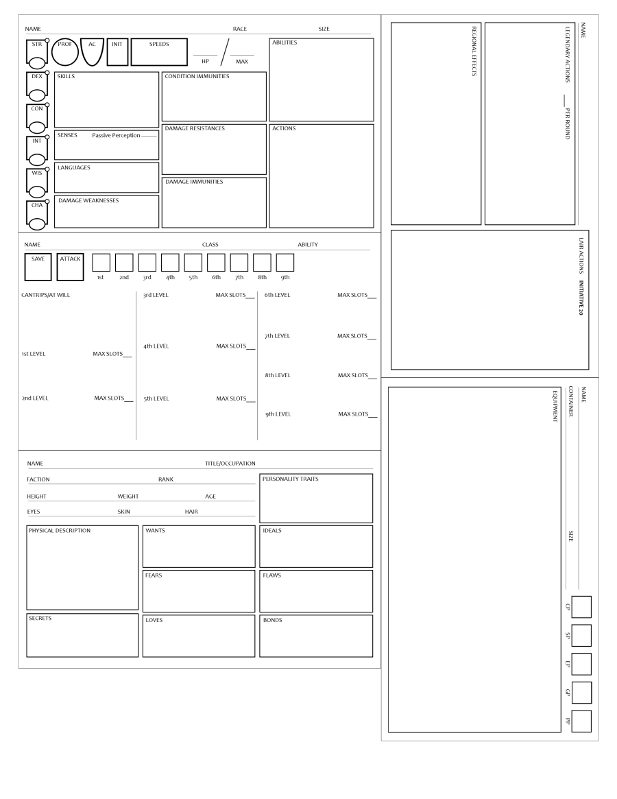 Condensed NPC/Monster Sheets - Printable PDFs - Dungeon Masters Guild ...