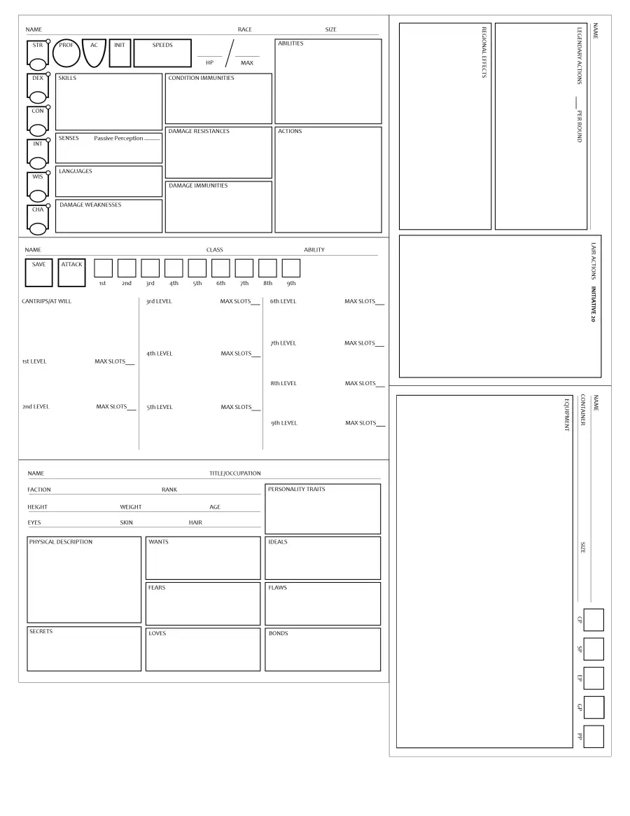 Condensed NPC/Monster Sheets - Printable PDFs - Dungeon Masters Guild ...