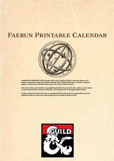 Faerȗn Printable Calendar - Dungeon Masters Guild | DriveThruRPG