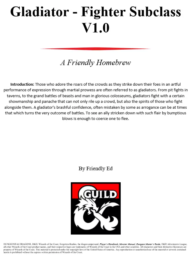 The Gladiator - Fighter Subclass 5e - Dungeon Masters Guild | DriveThruRPG