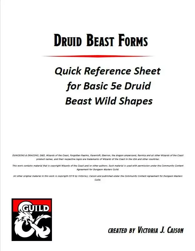 Basic 5e Druid Beast Wild Shapes - Dungeon Masters Guild | DriveThruRPG
