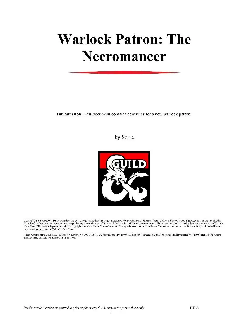 Warlock Patron: The Necromancer - Dungeon Masters Guild | DriveThruRPG